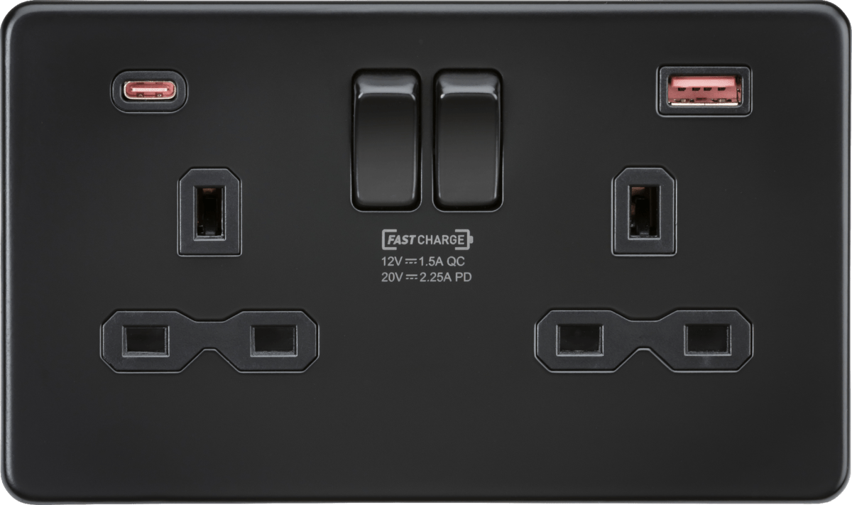 Knightsbridge MLA SFR9945MBB 13A 2G DP Switched Socket with Dual USB A ... Knightsbridge MLA SFR9945MBB 13A 2G DP Switched Socket with Dual USB A ...