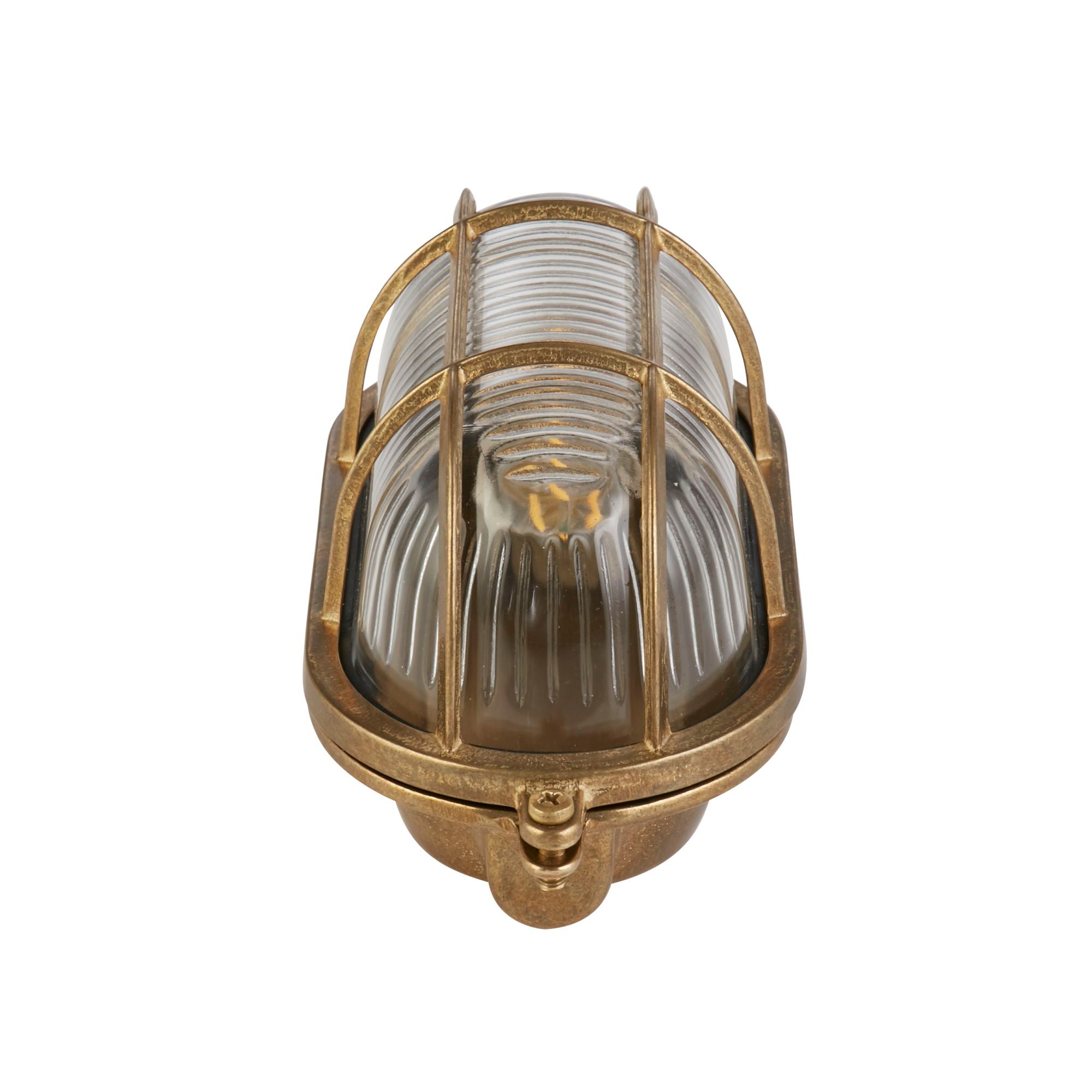 Searchlight 30361PB Bulkhead Round Outdoor Light - Solid Brass & Ribbe