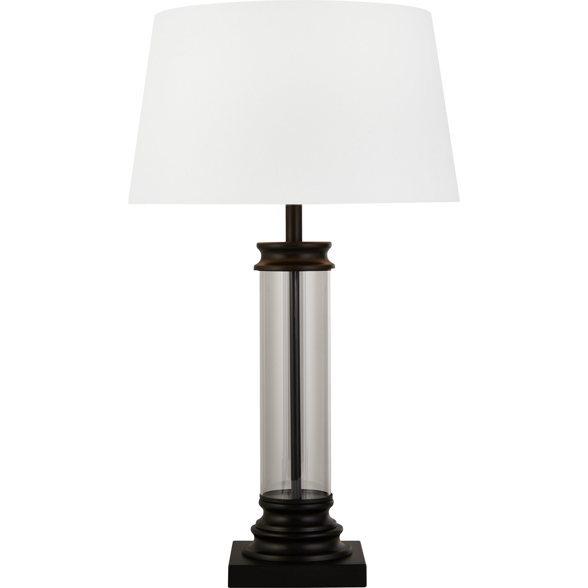 Searchlight 5141BK Pedestal Table Lamp- Black Metal, Glass & White ...