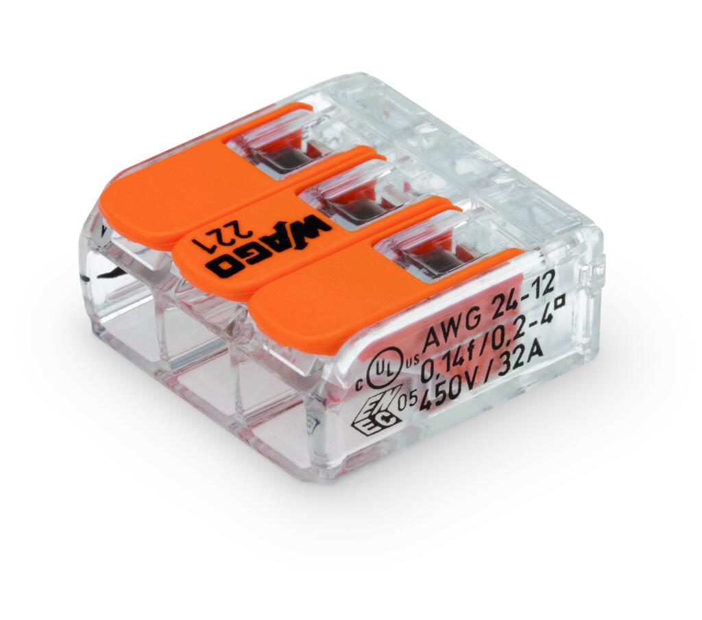 Wago 4mm Splicing 3-Way Compact Connector with Levers (221-413) - Box ...