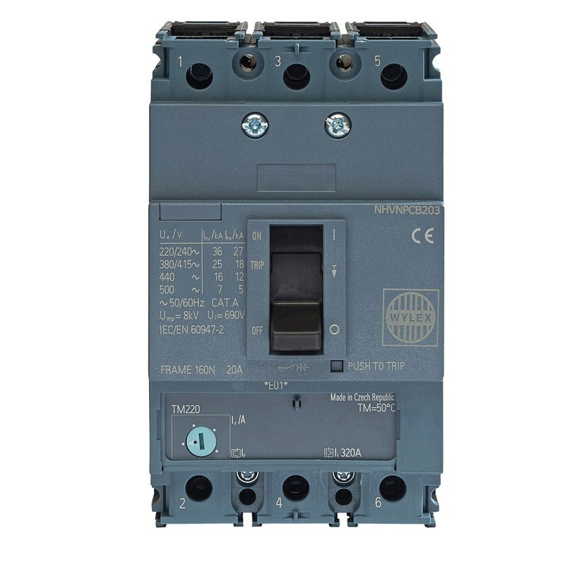 Wylex NHVNPCB203 20A 25kA 3P NHV MCCB ATFM c-w Box Terminals - Wylex ...