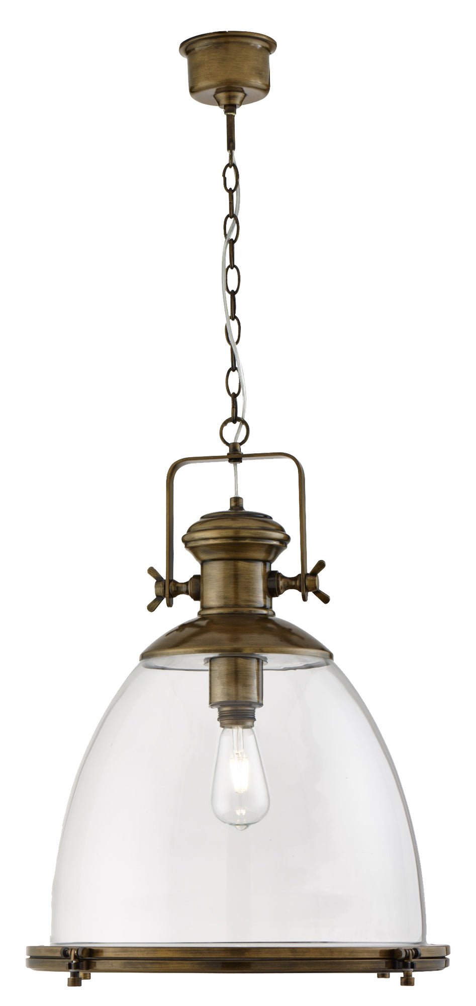 Searchlight 6659 Industrial Pendant - Painted Antique Brass & Clear ...