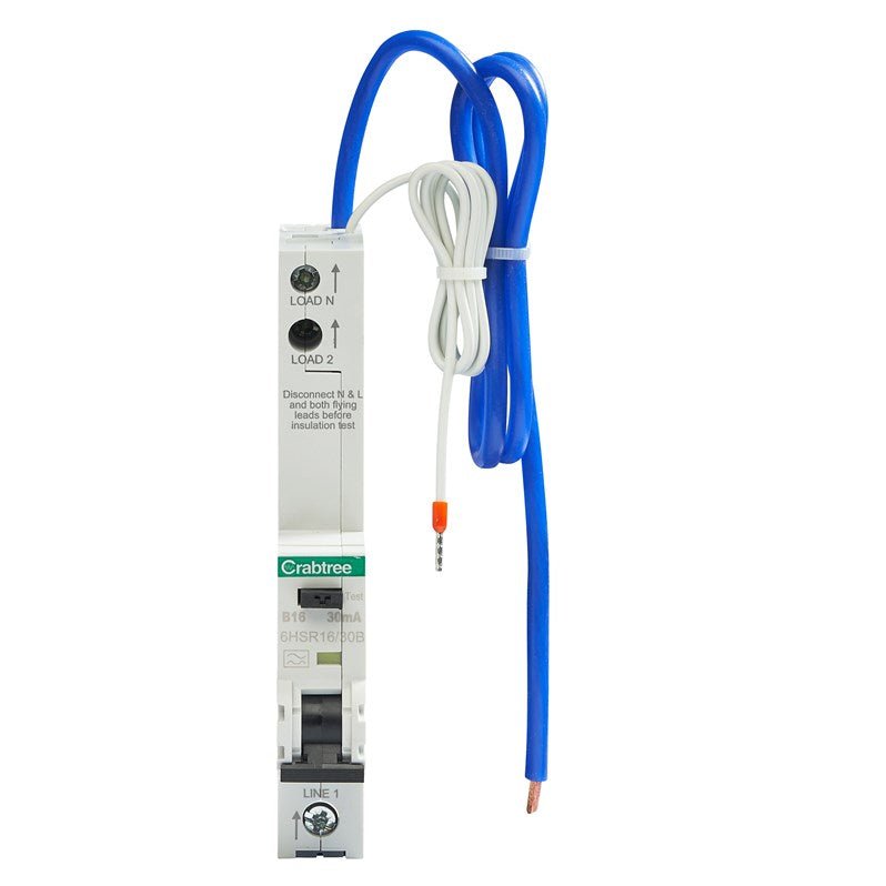 Crabtree 6HSR16-30B B16 30mA 10kA 1P+N Type A RCBO (1 Module Width ...