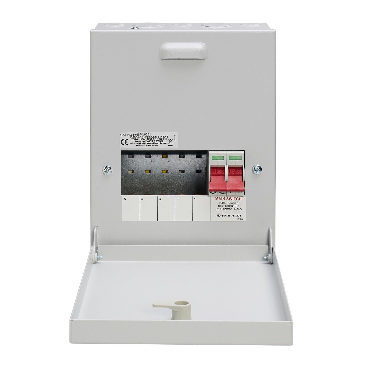 Wylex NHSPN0051L 5-Way 125A Surface 1P+N Distribution Board c-w Switch ...